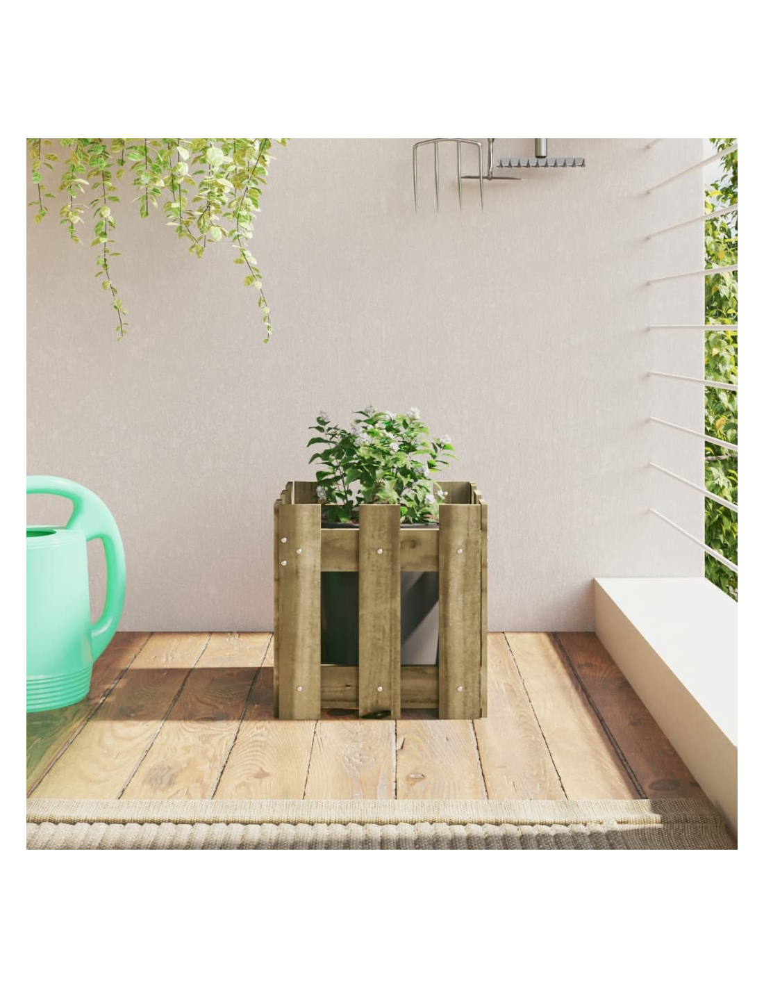 Plantekasse med gjerdedesign 30x30x30cm impregnert furu ☑️