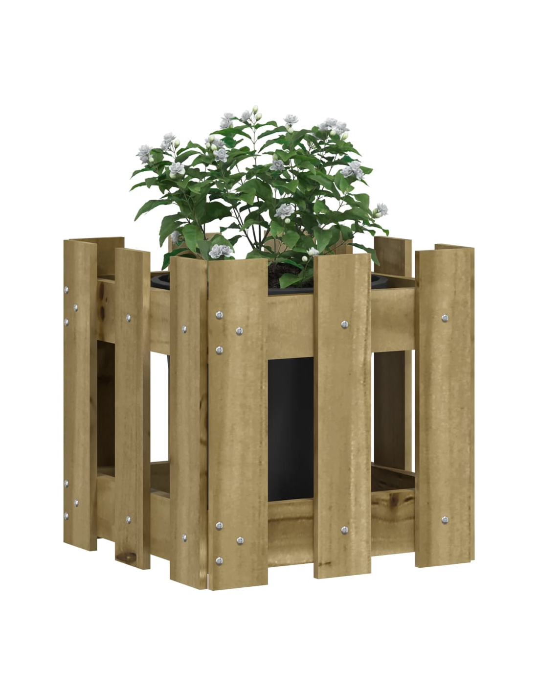 Plantekasse med gjerdedesign 30x30x30cm impregnert furu ☑️
