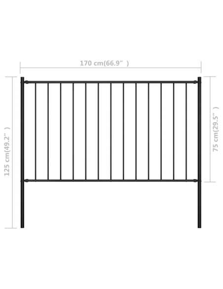 Hagegjerde med stolper pulverlakkert stål 1,7x0,75m ☑️