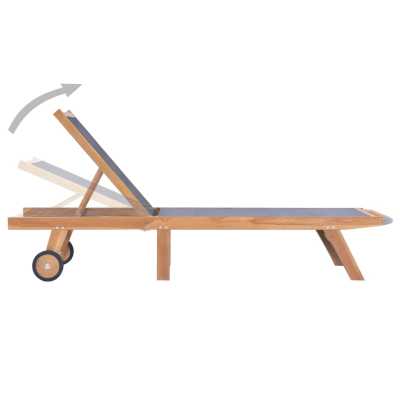 Solseng med hjul 2 stk heltre teak og textilene, foldbar ☑️